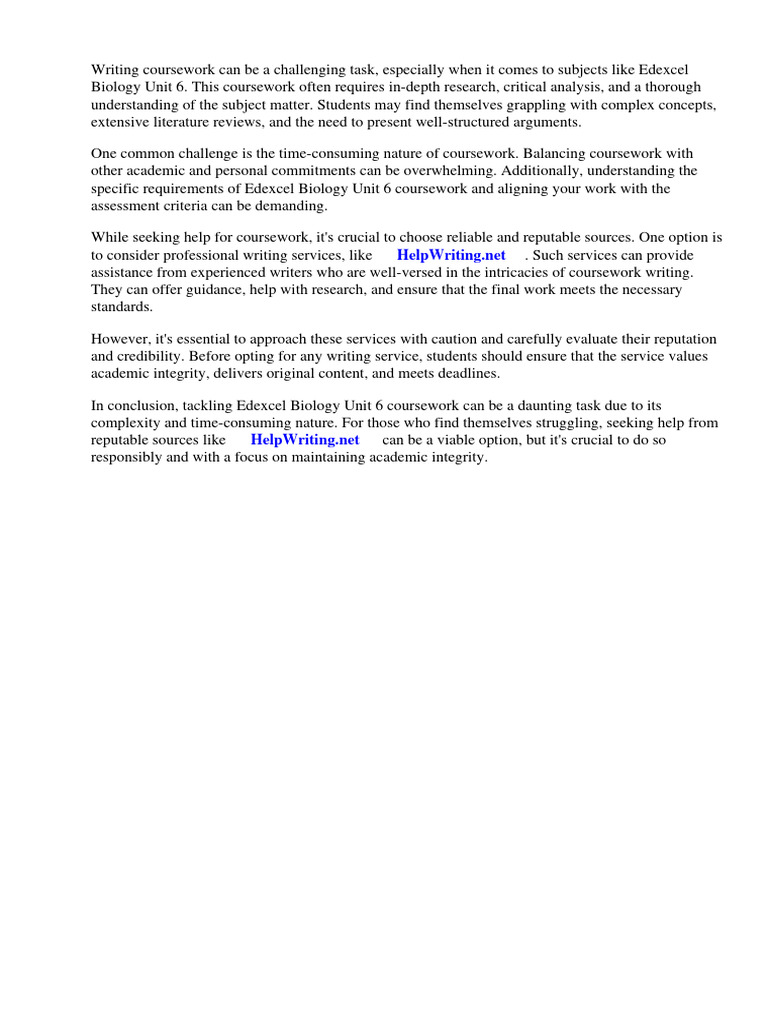 Edexcel Biology Unit 6 Coursework Examples | PDF | Gce Advanced Level ...