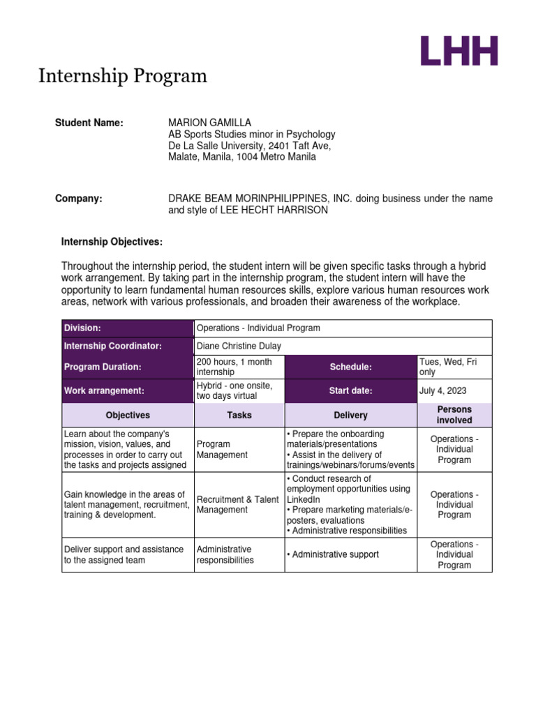 Internship Program Overview and Objectives | PDF | Internship | Job Hunting
