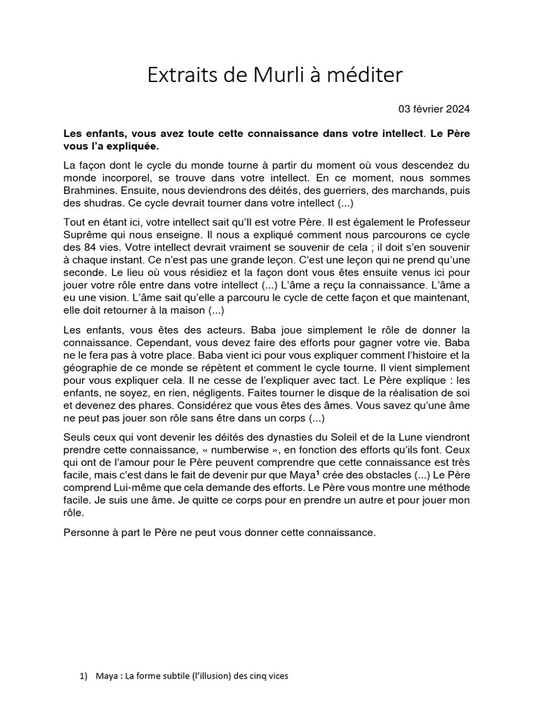 Extraits de Murli 3 Fev 2024 | PDF