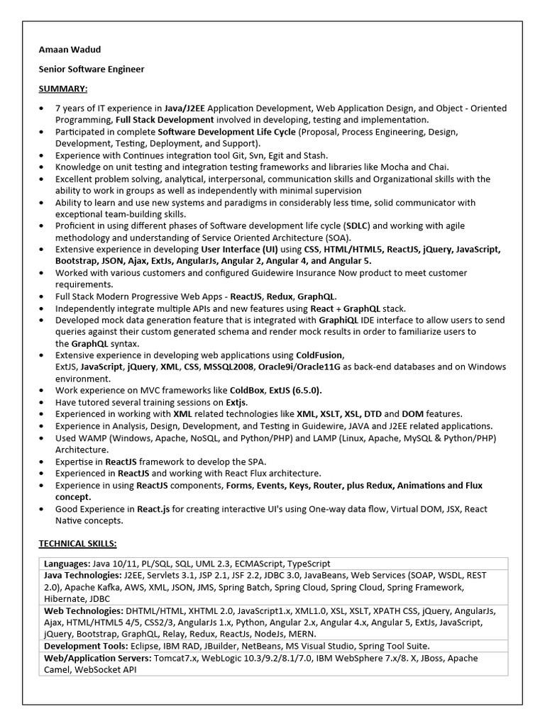 Amaan Resume - Software Engineer | PDF | Angular Js | Spring Framework