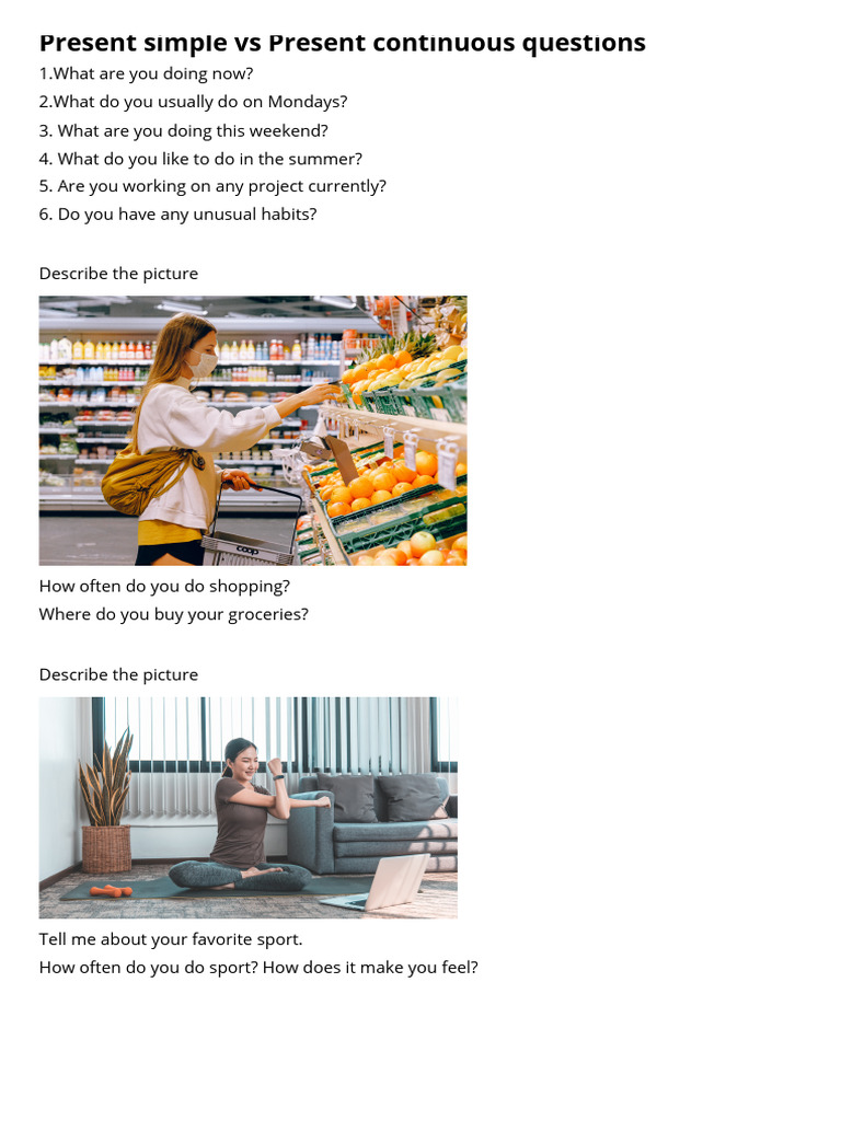 Present Simple Vs Present Continuous Questions | PDF | Self-Improvement ...