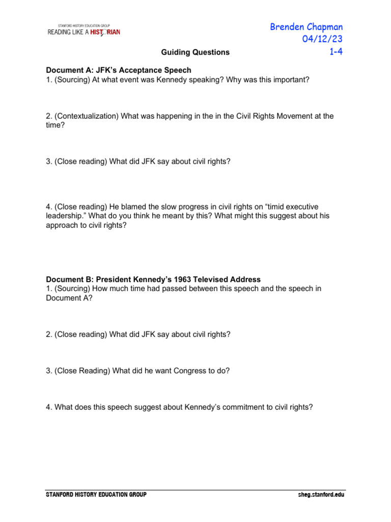 A John F. Kennedy and Civil Rights Student Materials-1 | PDF | John F ...