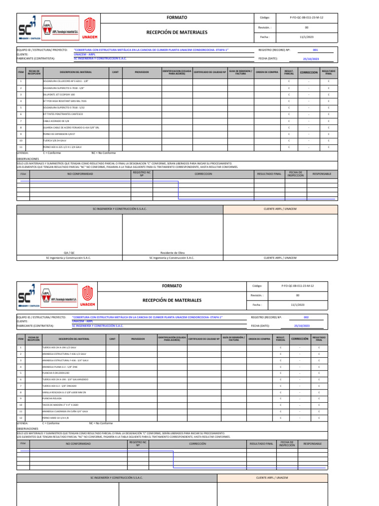 Recepcion de Materiales | PDF | Procesos industriales | Sector secundario de la economía