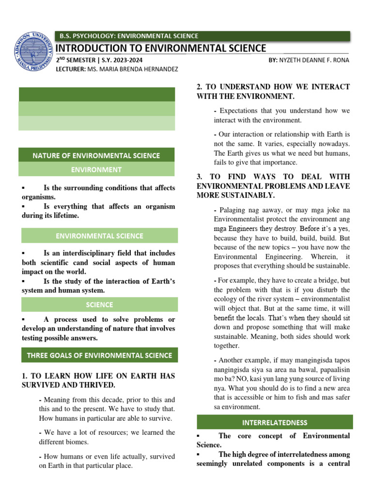 Introduction To Environmental Science | PDF | Ecology | Natural Environment