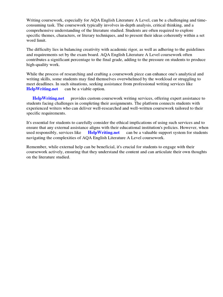 Aqa English Literature A Level Coursework Percentage | PDF | Career ...