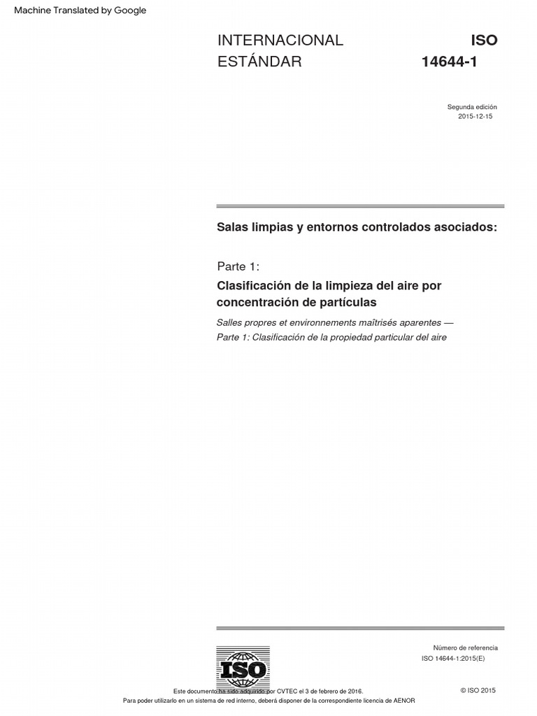 ISO 14644-1 Version 2015 - T | PDF