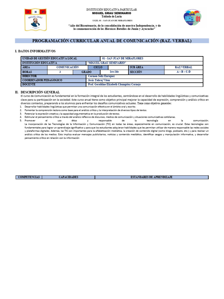 Programación Anual 2024-Rv | PDF | Enseñando | Comunicación