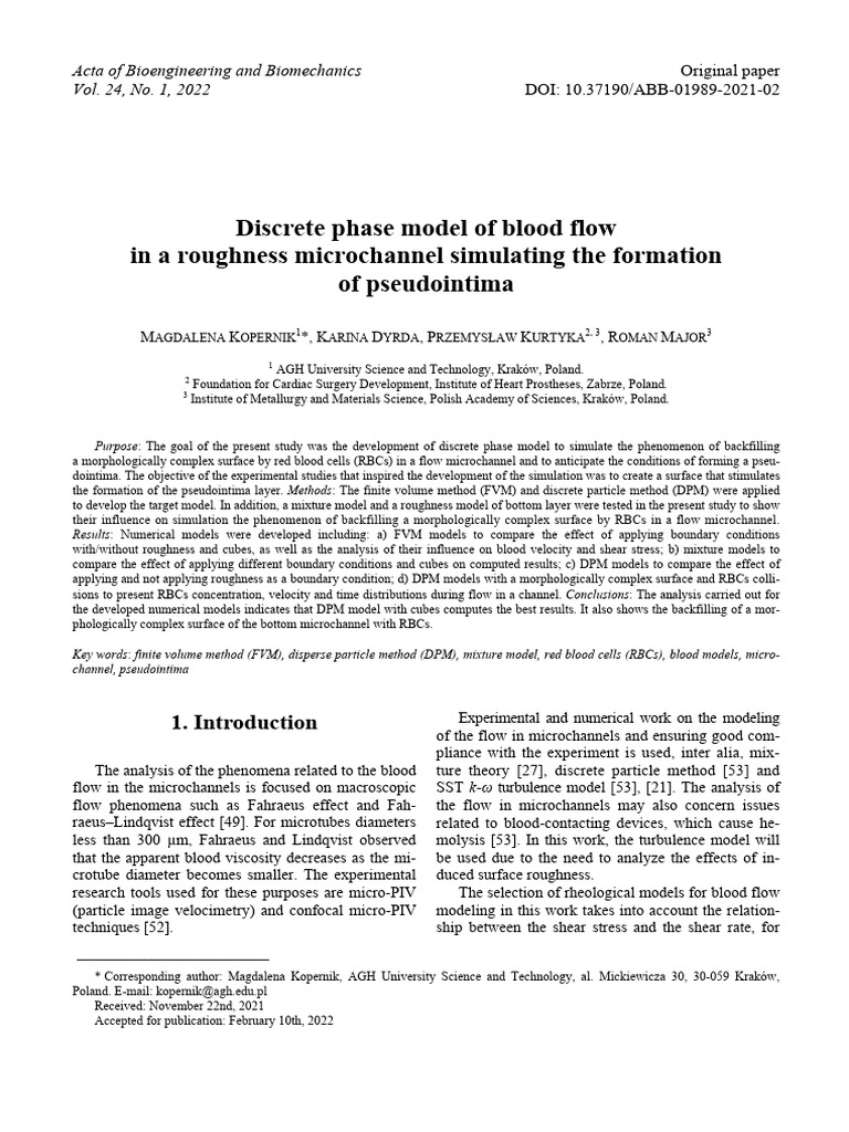 Discrete Phase Model of Blood Flow in A Roughness Microchannel Simulating The Formation of ...