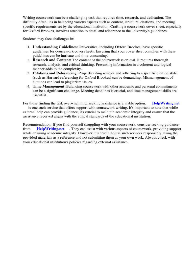 Oxford Brookes Coursework Cover Sheet | PDF | Governance | Evaluation