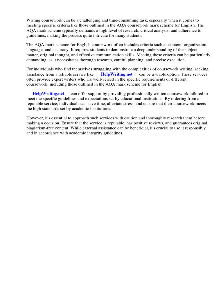 Aqa Coursework Mark Scheme English | PDF | Facebook | Linked In