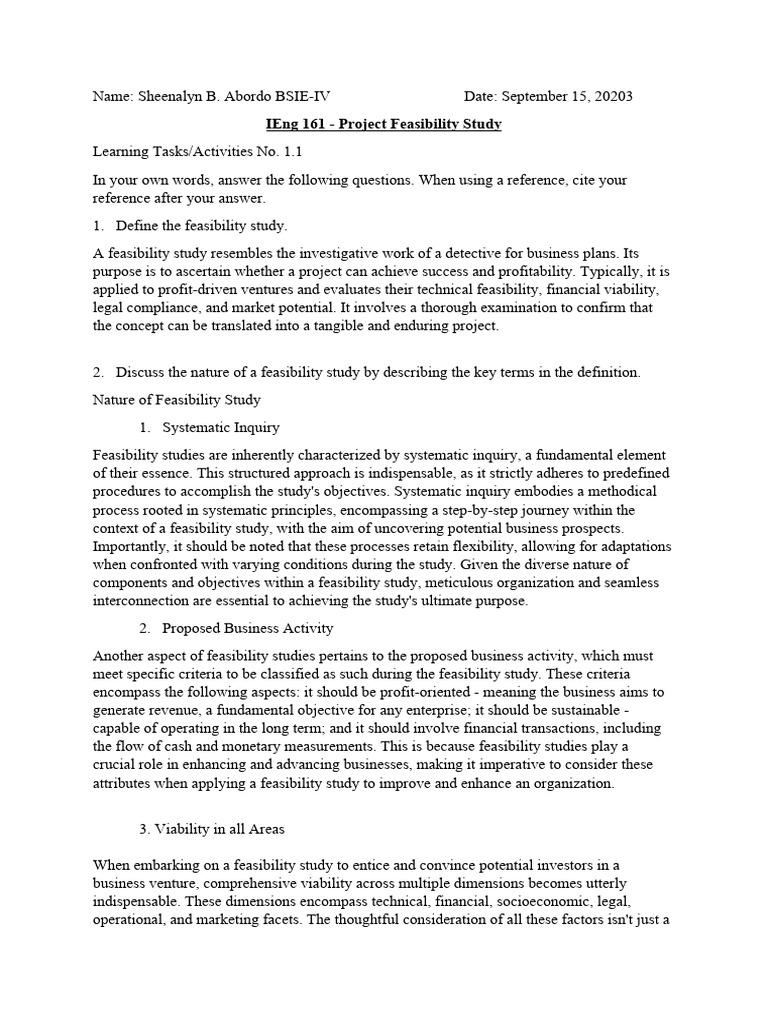 SBA Learning Task 1.1 | PDF | Feasibility Study | Economies