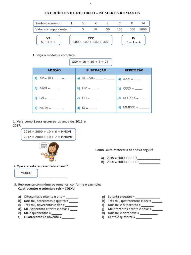 Exercícios sobre Números Romanos | PDF | Notação | Grafemas
