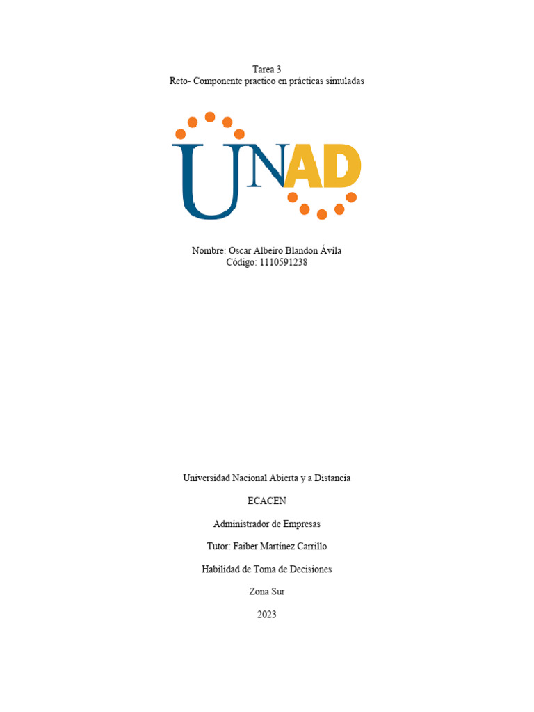 Tarea 3: Componente Práctico Simulado | PDF | Crecimiento personal y profesional