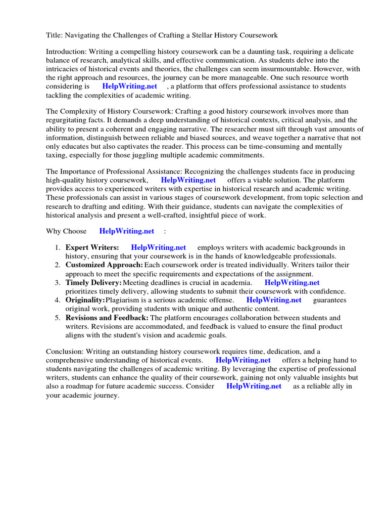 How To Write A Good History Coursework | PDF