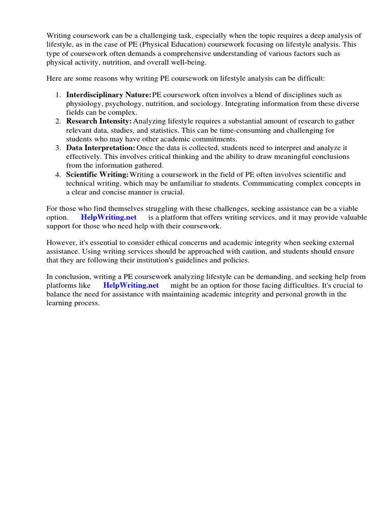 Pe Coursework Analysing Lifestyle | PDF | Physical Fitness | Analysis