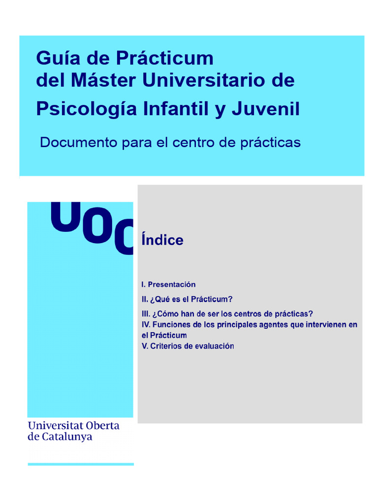 Guía Prácticum Psicología Infantil UOC | PDF | Evaluación | Maestros