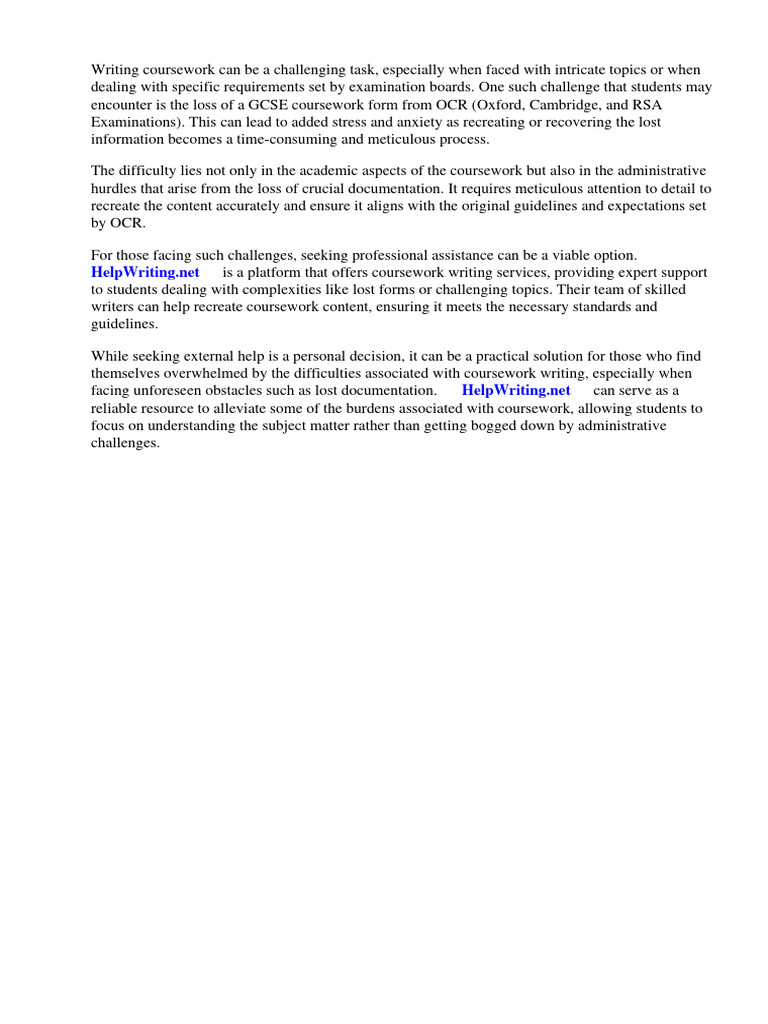 Ocr Lost Gcse Coursework Form | Download Free PDF | Facebook | Linked In