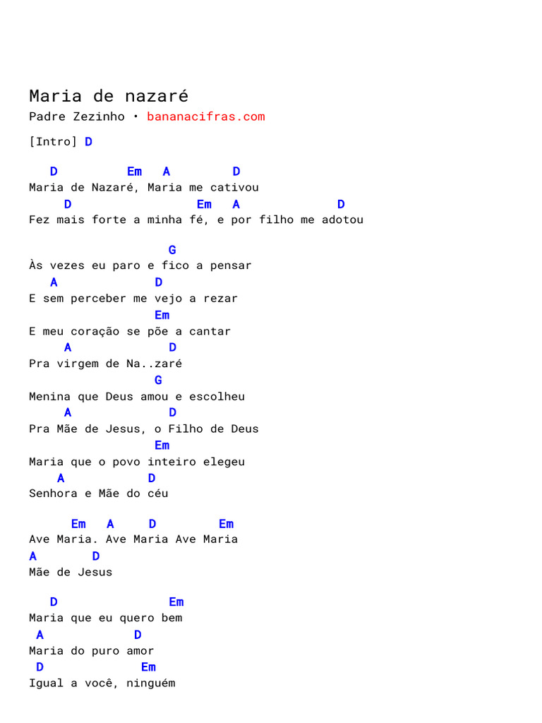 Maria de Nazaré CIFRA Padre Zezinho | PDF