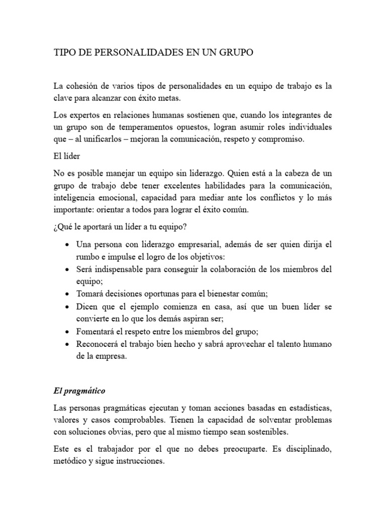 Tipos de Personalidades en Equipos | PDF | Liderazgo
