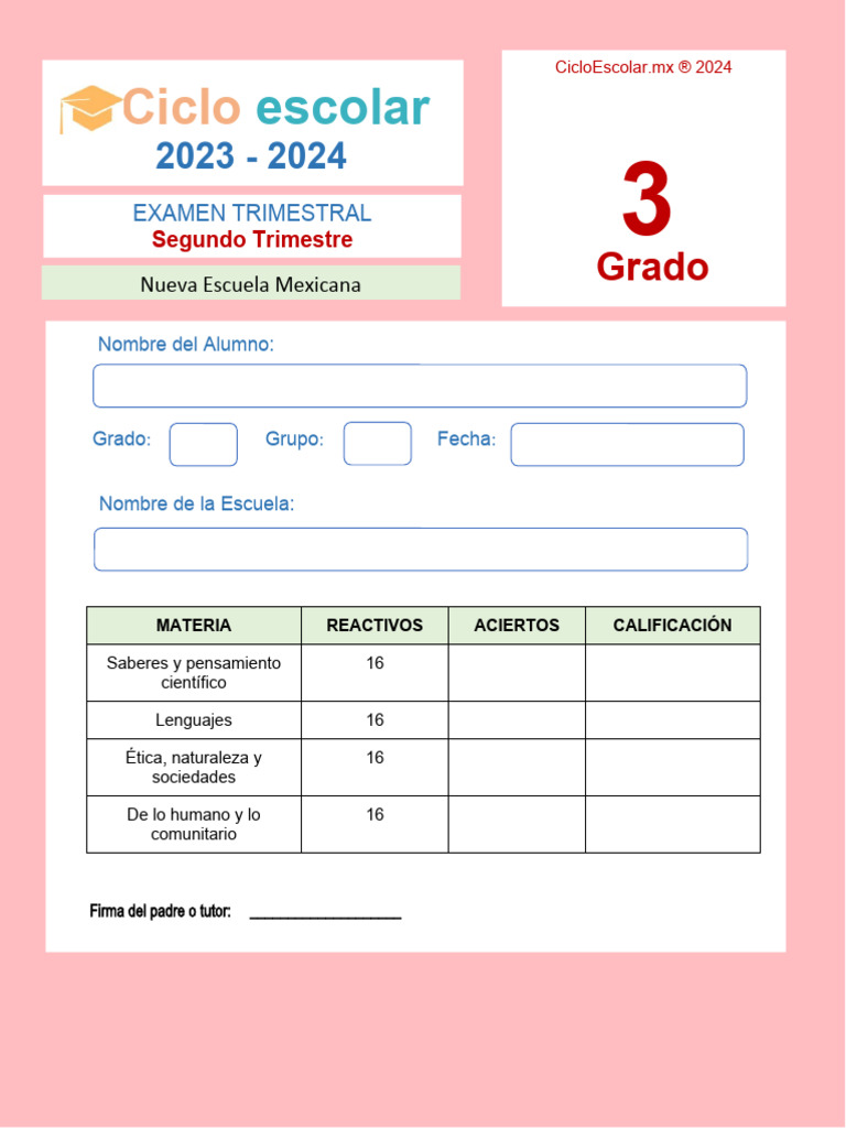 3°? Examen Trimestral 2 Ciclo Escolar-2023-2024 | PDF | Comunicación ...
