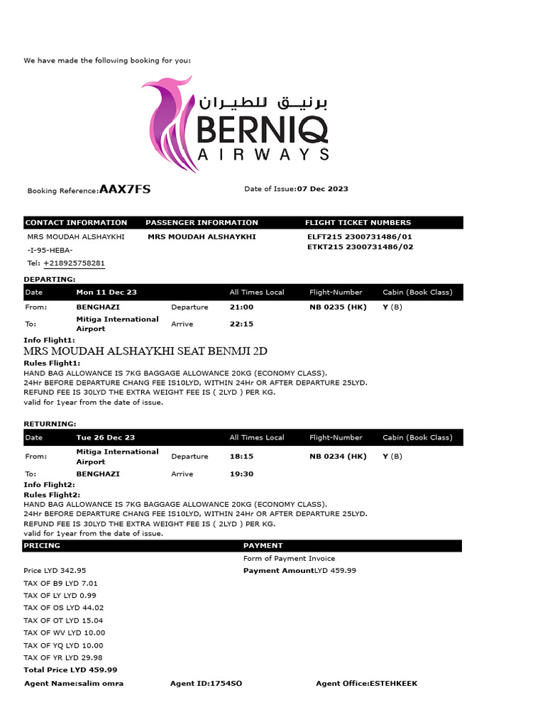 Flight Booking Confirmation for Moudah | PDF | Transport | Aviation