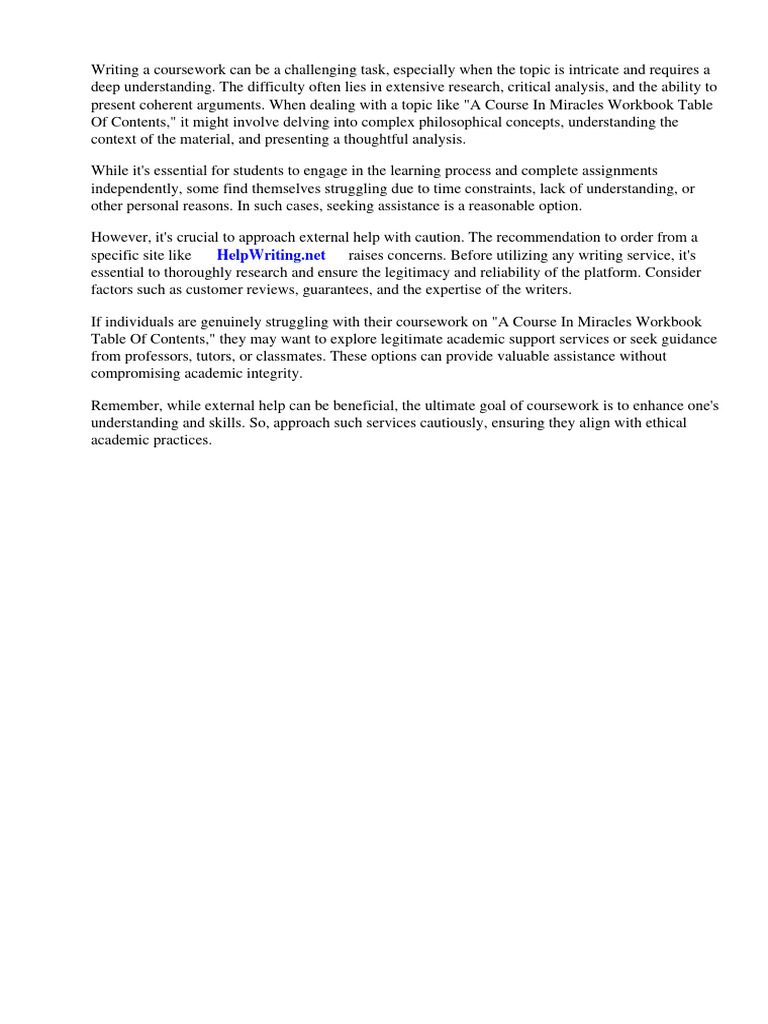 A Course in Miracles Workbook Table of Contents | PDF | Love | Meditation