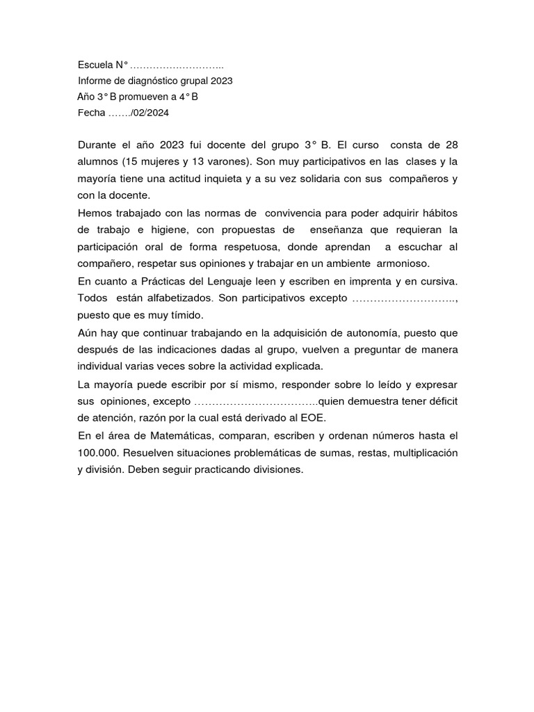 Informe Grupal Modelo 2024 | PDF