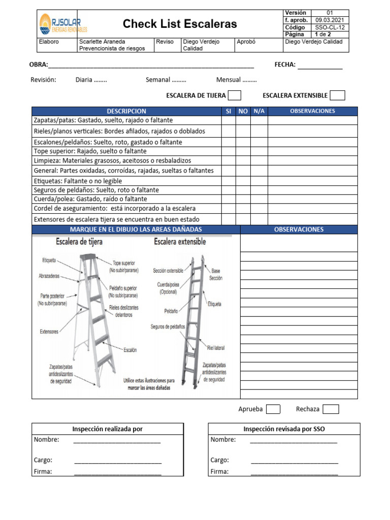 SSO-CL-12. Check List Escaleras | PDF | Escalera | Características del ...