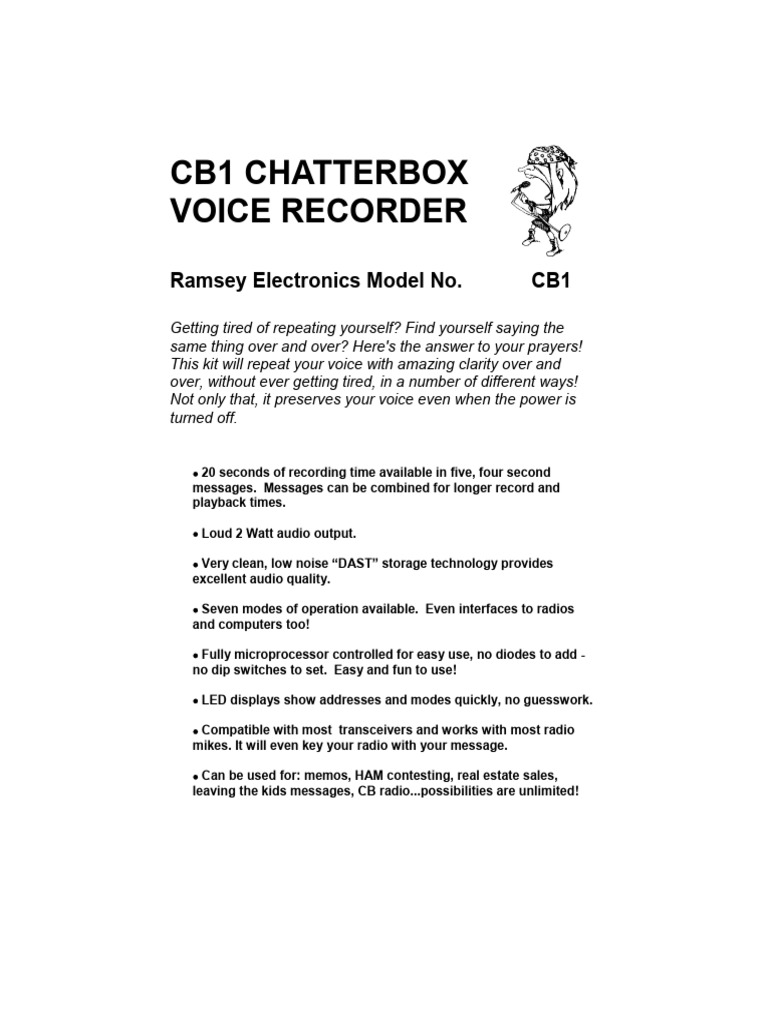 Ramsey CB1 - Chatterbox Voice Recorder | PDF | Capacitor | Microphone
