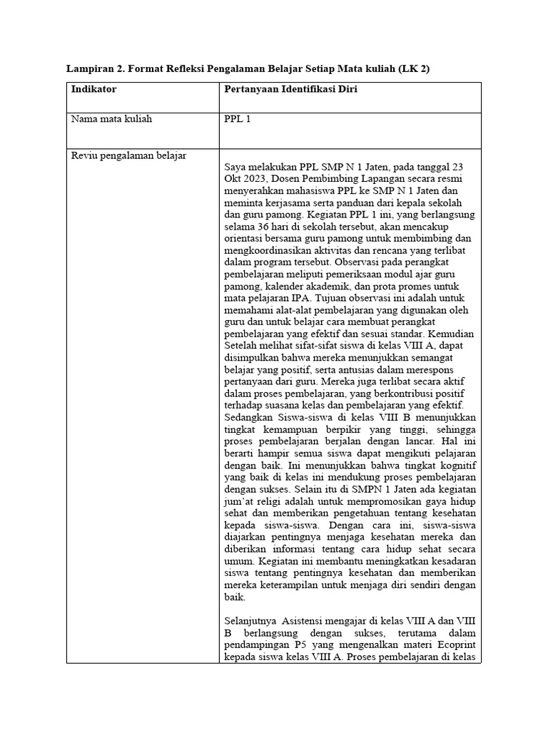 Refleksi Seminar PPG PPL 1 | PDF | Kesehatan Holistik