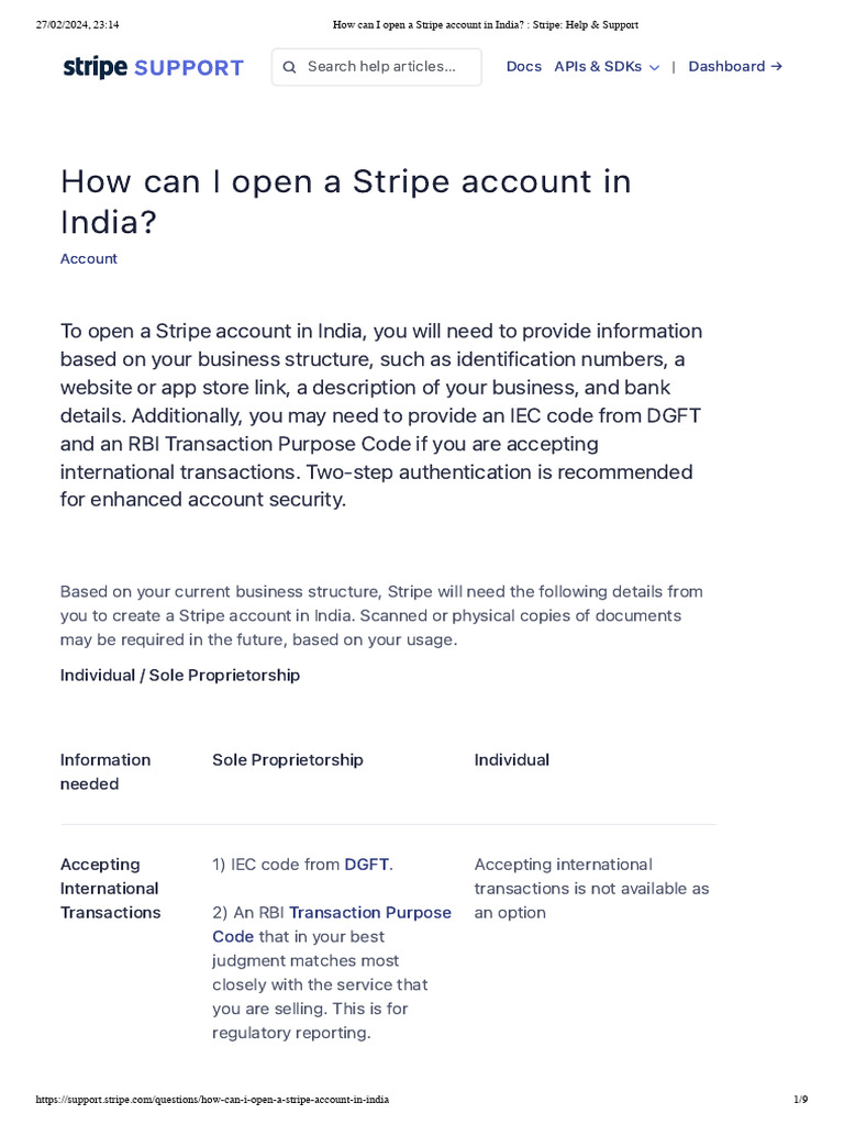 Open Stripe Account in India Guide | PDF