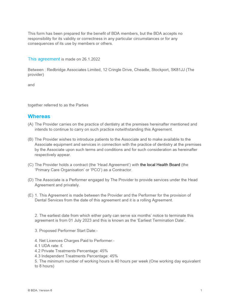 Draft Contract For Overseas EU Dentists (New) | PDF | Indemnity ...