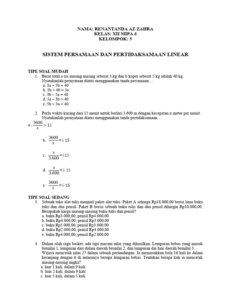 Sistem Persamaan Dan Pertidaksamaan Linear | PDF | Metode & Bahan Ajar