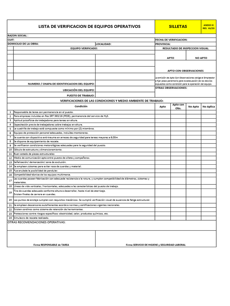 Verificación de Trabajo en Altura 61/23 | PDF | Seguridad y salud ...