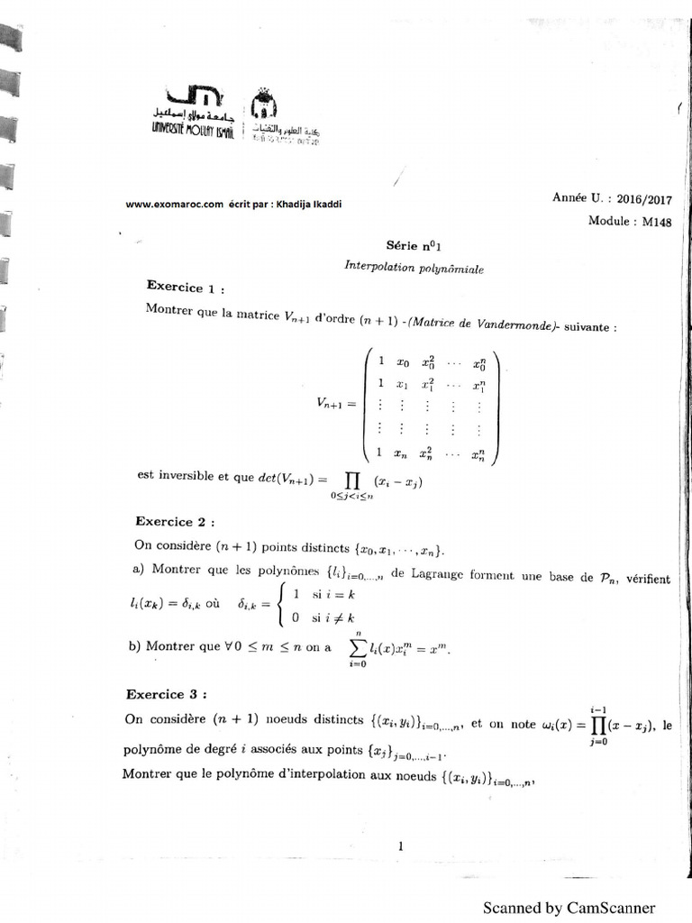 TD Corrigés Analyse Numérique Interpolation Polynomiale | PDF