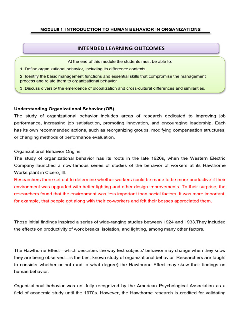MODULE Lesson 1 HUBEORG | PDF | Organizational Behavior | Organizational Culture