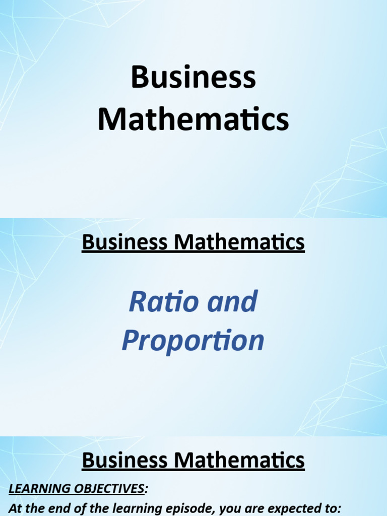 Bus Math 4 Ratio Proportion Problems | PDF | Numbers | Mathematics