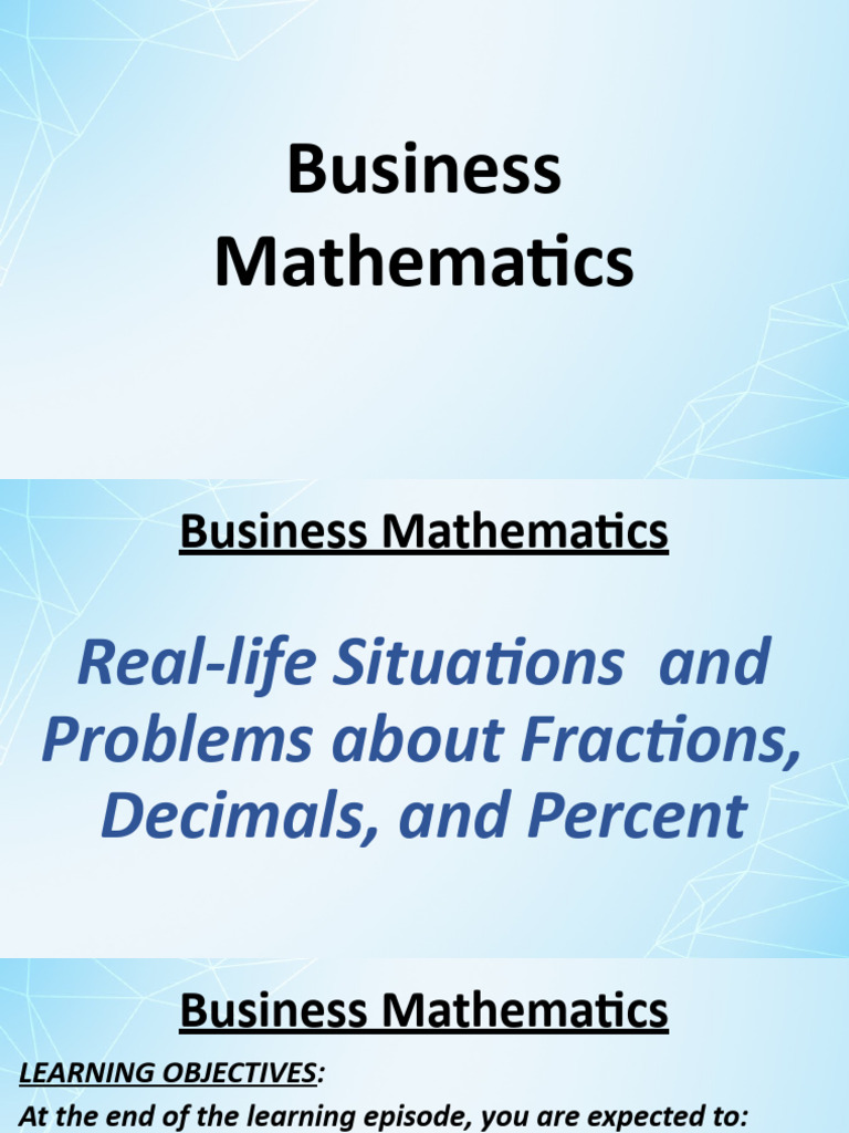 Bus Math 2 Fractions Decimals Percent Problems | PDF | Area | Length