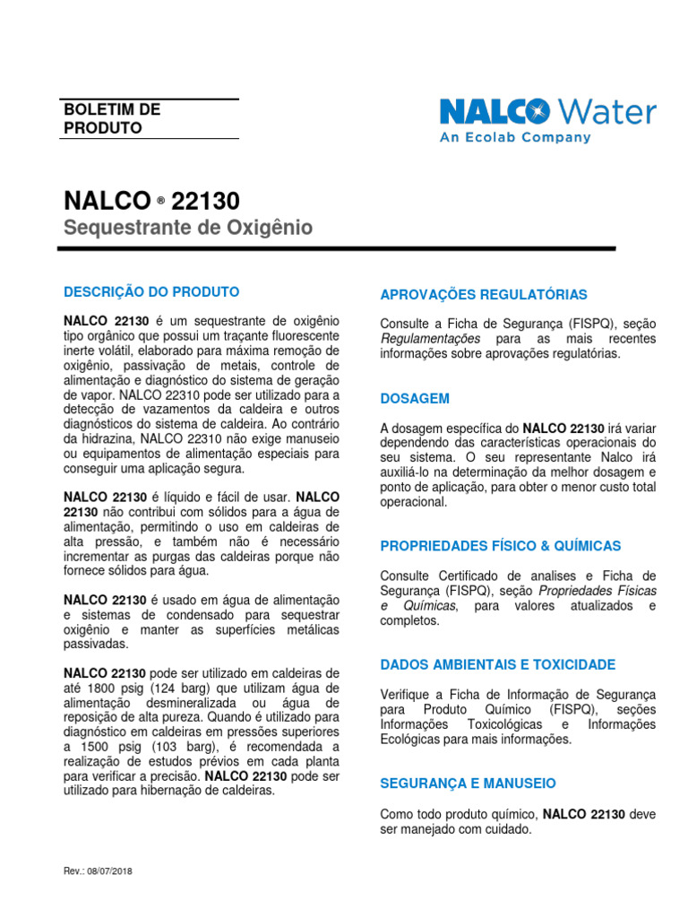 NALCO 22130 - PB - PT (Português) | PDF | Oxigênio | Caldeira