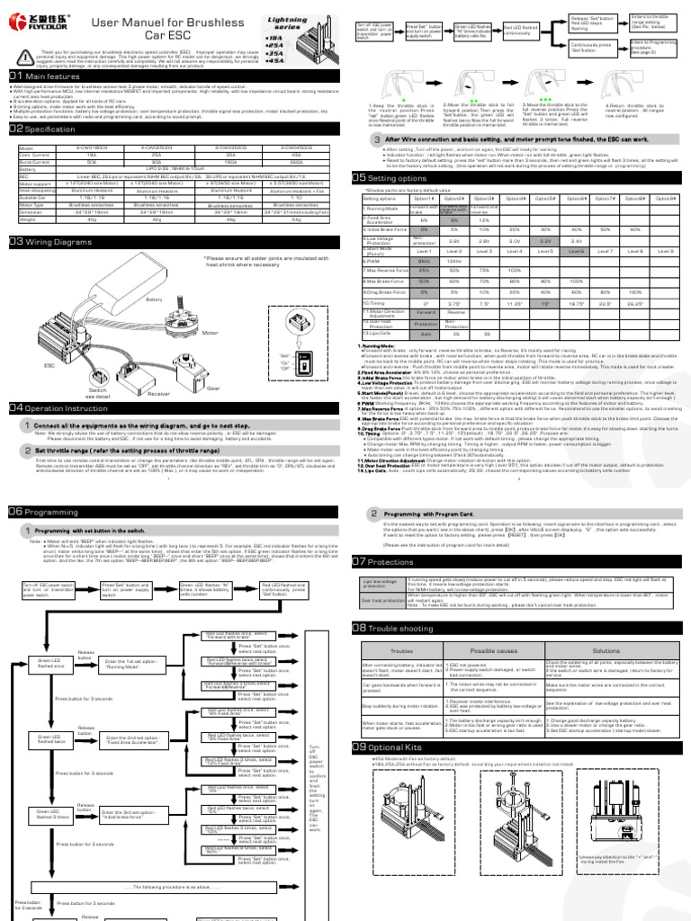 Brushless ESC User Manual and Setup Guide | PDF | Electronics ...