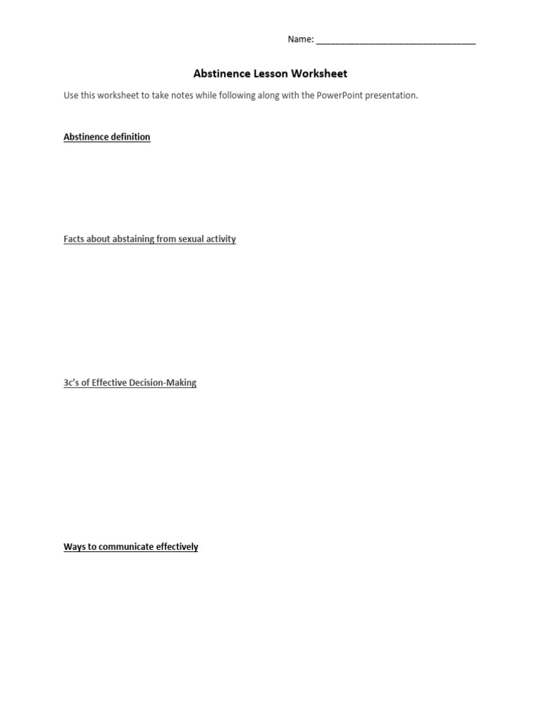 Abstinence Lesson Worksheet | PDF