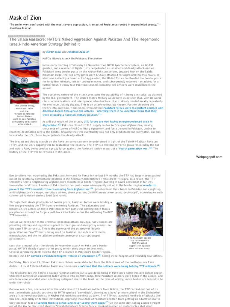 The Salala Massacre Natos Naked Aggression Against Pakistan And The Hegemonic Israeli Indo