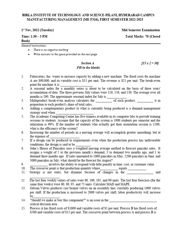 Mid-Sem A | PDF | Forecasting | Demand