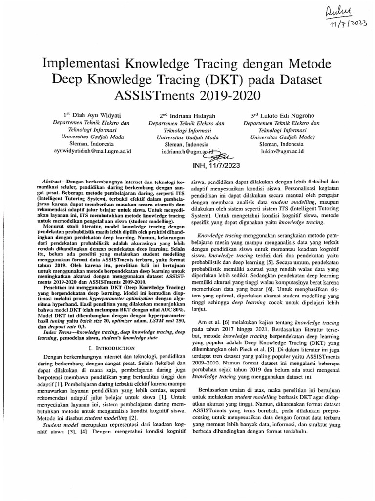 Makalah - Implementasi Deep Knowledge Tracing | PDF