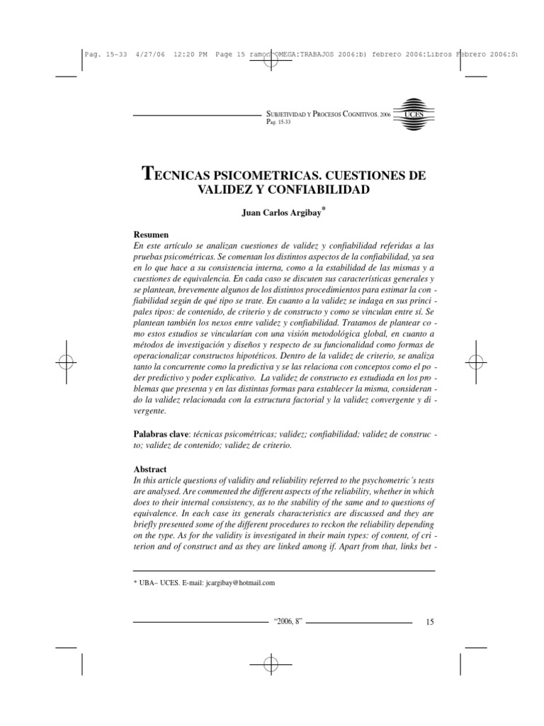 4 Argibay. Técnicas Psicométricas. Cuestiones de Validez y Cofiabilidad ...