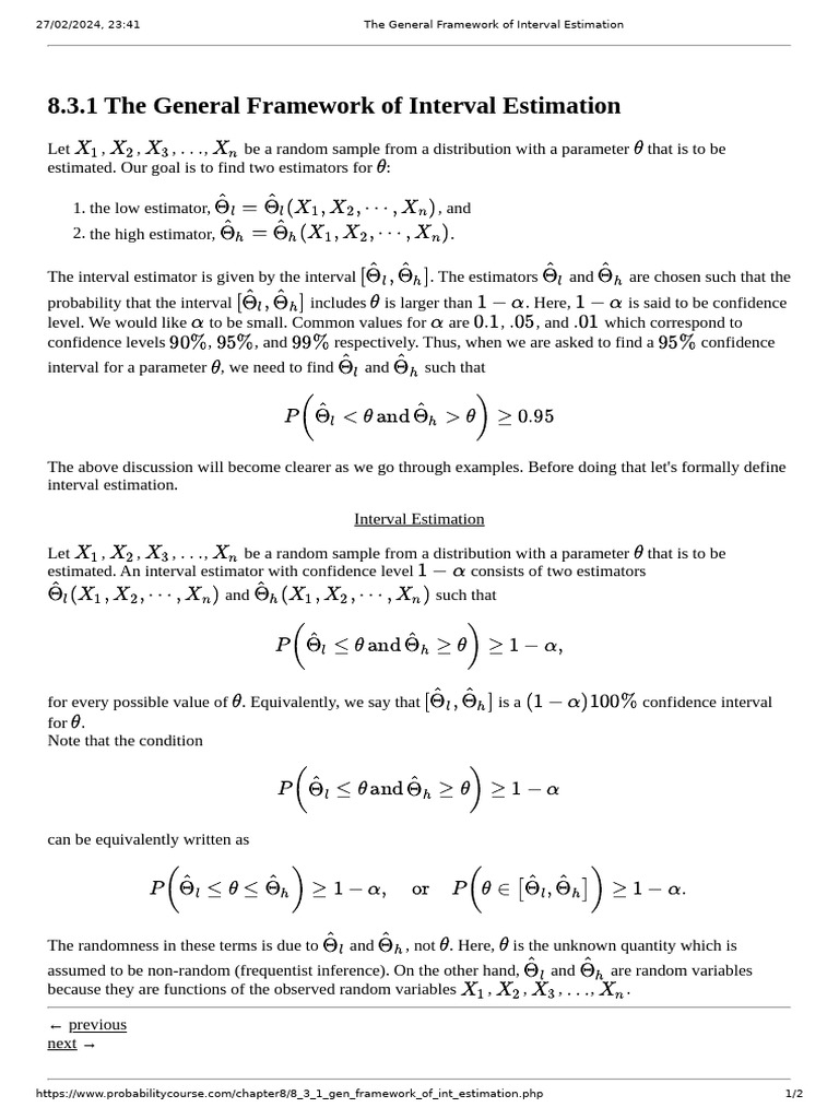 The General Framework of Interval Estimation | PDF | Confidence Interval | Estimator
