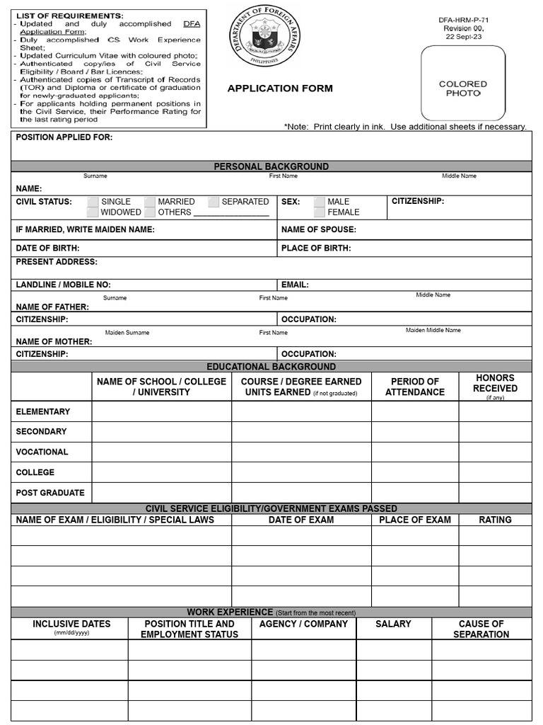 DFA Application Form For FSSO and FSSE Applicants | PDF | Justice | Crime & Violence