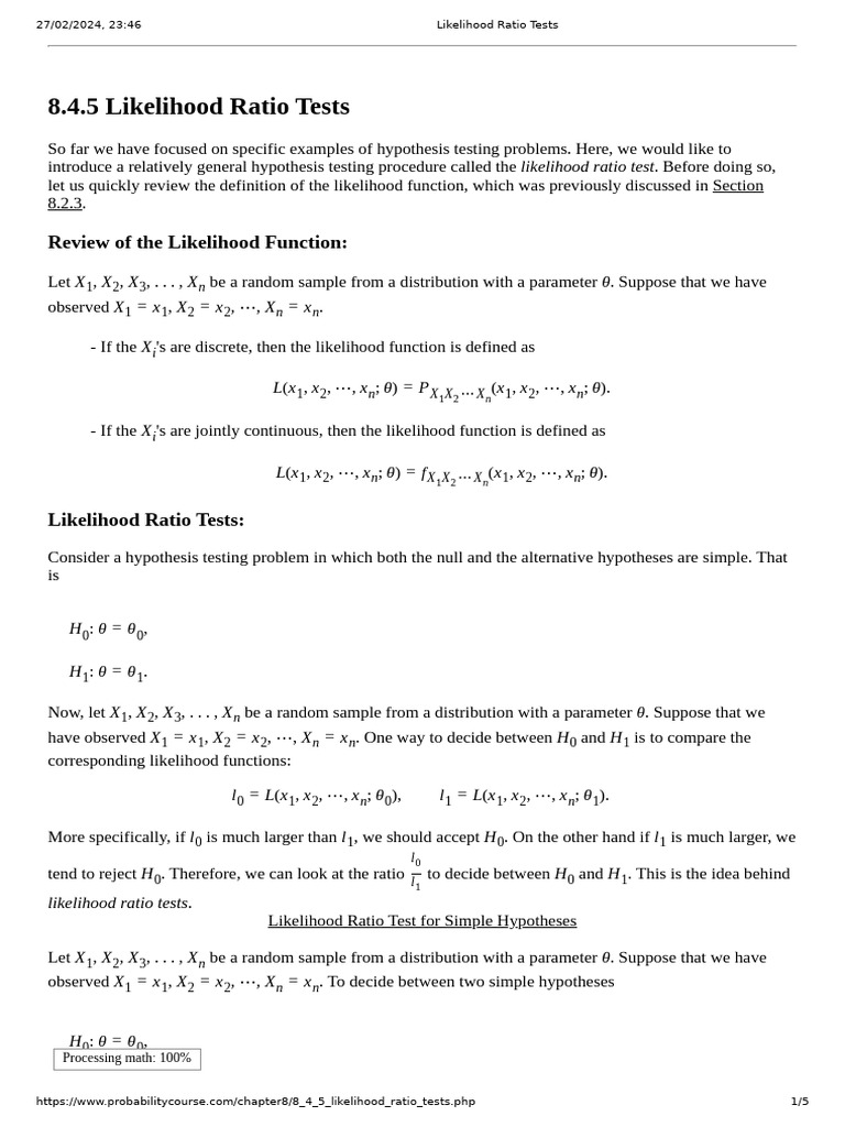 Likelihood Ratio Tests Pdf Hypothesis Statistical Hypothesis Testing