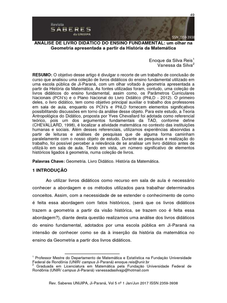AN - LISE DE LIVRO DID - TICO DO ENSINO FUNDAMENTAL Um Olhar Na Geometria Apresentada A Partir ...