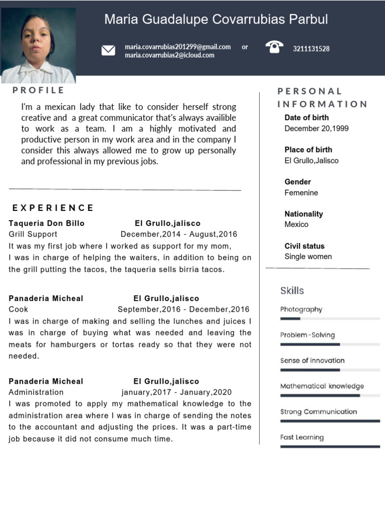 Curriculum Vitae Maria Guadalupe Covarrubias Parbul. | PDF | Mexican Cuisine | Cuisine